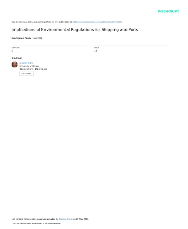 (PDF) Implications of Environmental Regulations for Shipping and Ports