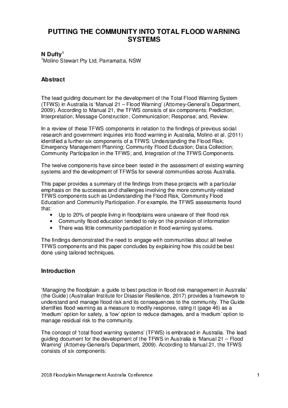 (PDF) Putting the community into Total Flood Warning Systems