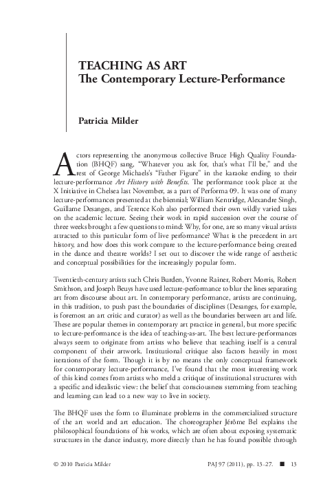 (PDF) TEACHING AS ART The Contemporary Lecture-Performance