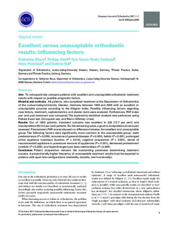 (PDF) Excellent versus unacceptable orthodontic results influencing factors