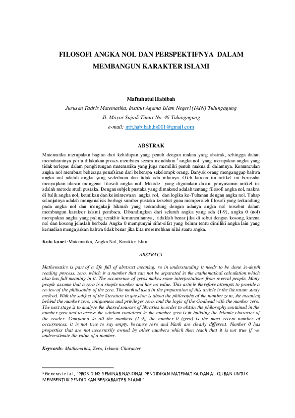(DOC) FILOSOFI ANGKA NOL DAN PERSPEKTIFNYA DALAM MEMBANGUN KARAKTER ISLAMI
