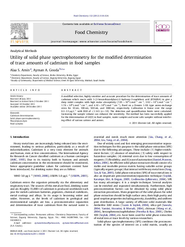 Pdf Utility Of Solid Phase Spectrophotometry For The Modified Determination Of Trace Amounts
