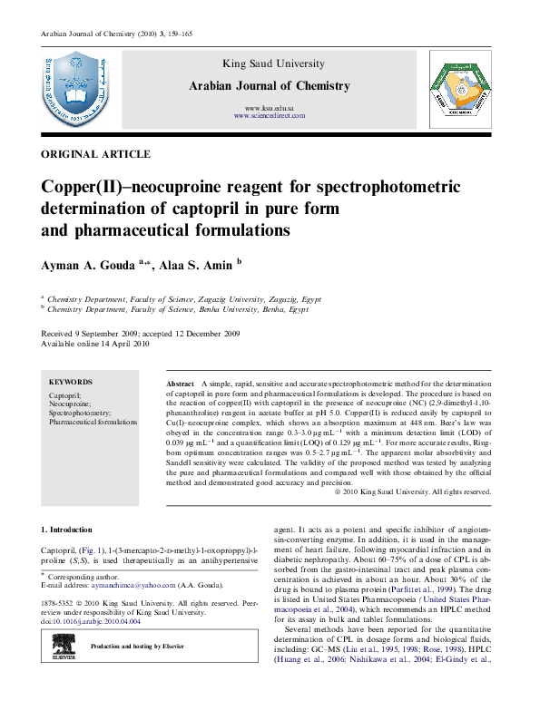 (PDF) Copper(II)–neocuproine reagent for spectrophotometric ...