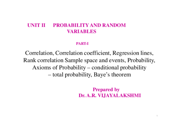(PDF) UNIT II PROBABILITY AND RANDOM VARIABLES Correlation, Correlation ...