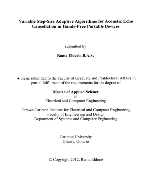 (PDF) Variable Step-Size Adaptive Algorithms for Acoustic Echo Cancellation in Hands-Free ...