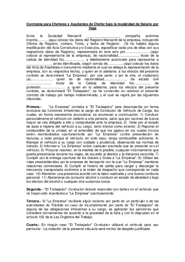 (PDF) Contratos para Choferes y Ayudantes de Chofer bajo la modalidad ...