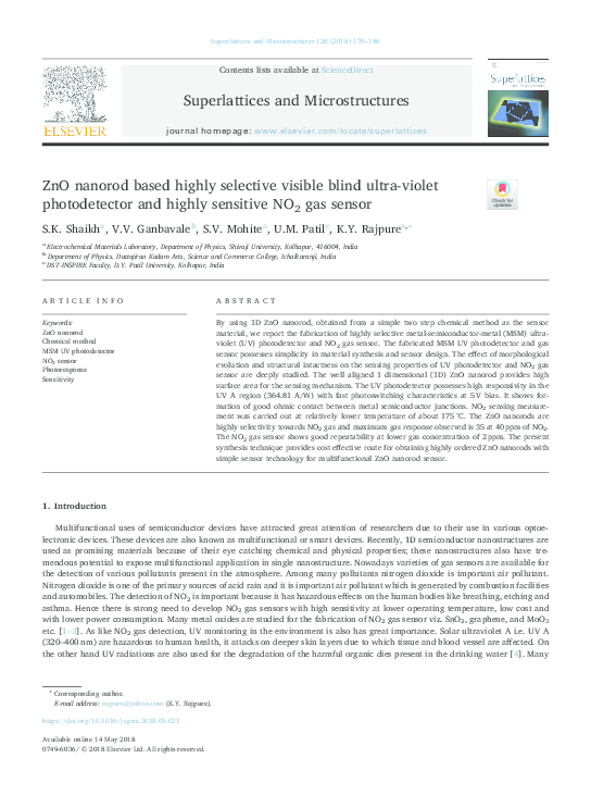 (PDF) ZnO nanorod based highly selective visible blind ultra-violet photodetector and highly ...