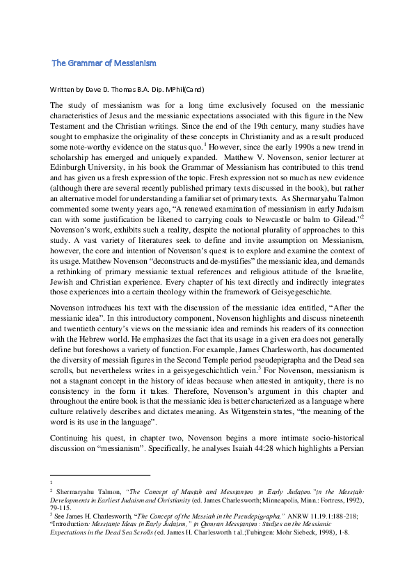 The Grammar of Messianism