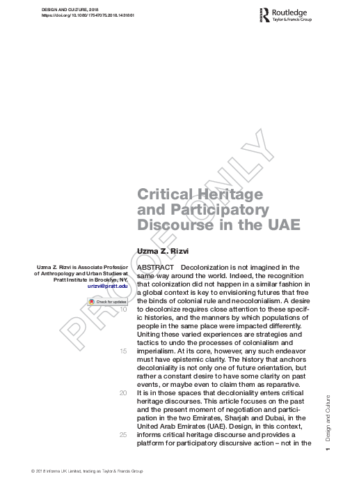 (PDF) Critical Heritage and Participatory Discourse in the UAE