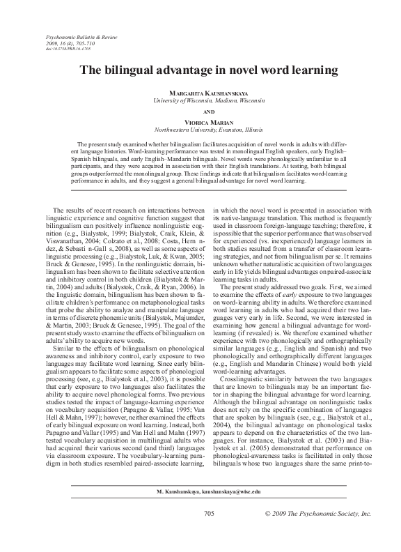 (PDF) The bilingual advantage in novel word learning