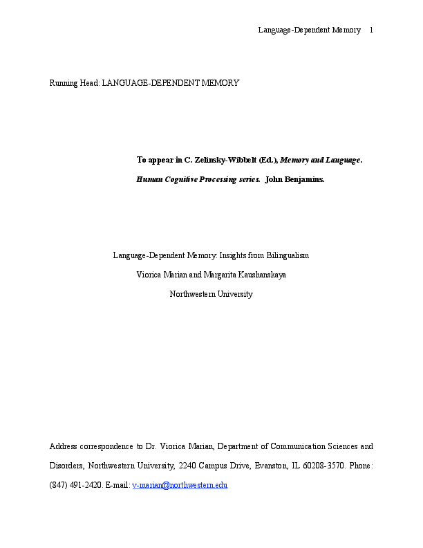 (PDF) Language-dependent memory: Insights from bilingualism