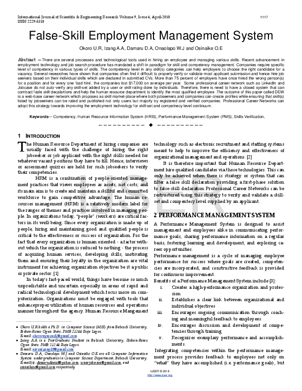(PDF) False-Skill Employment Management System