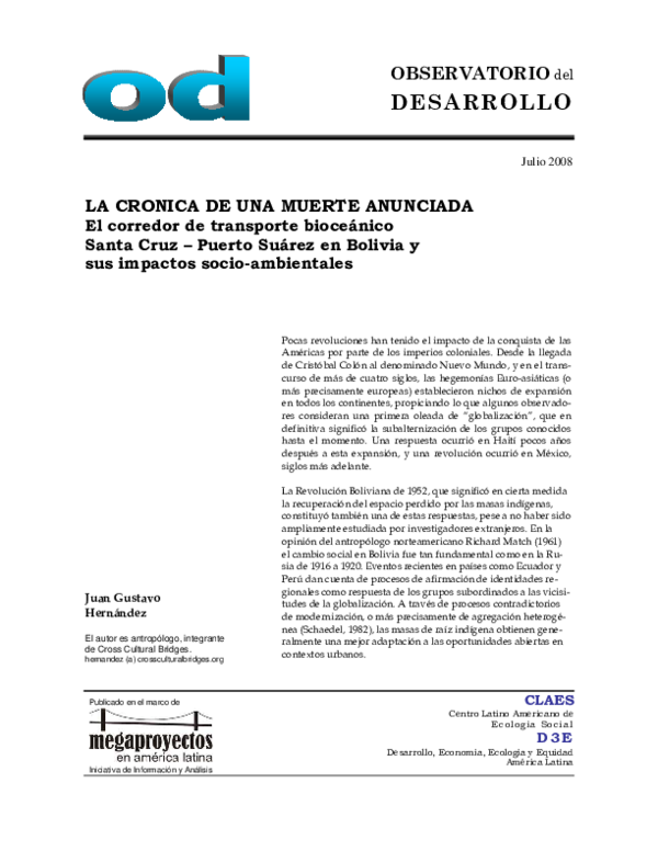 (DOC) REPORTE DE LECTURA "CRÓNICA DE UNA MUERTE ANUNCIADA" Gabriel ...