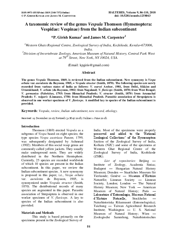 (PDF) Yellowjackets and Hornets Vespula and Dolichovespula spp ...