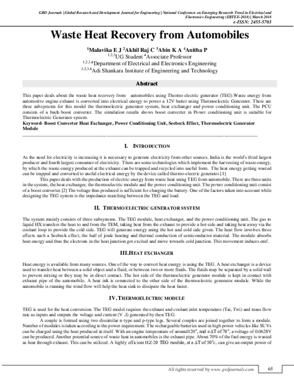 (PDF) Waste Heat Recovery from Automobiles | GRD JOURNALS - Academia.edu