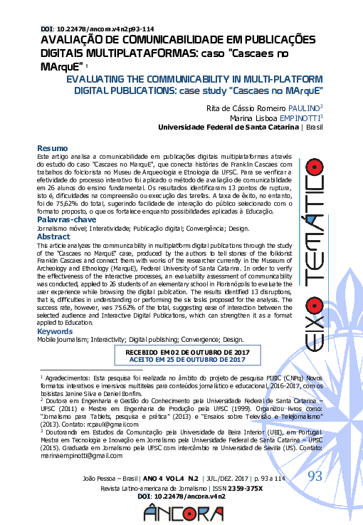 (PDF) EVALUATING THE COMMUNICABILITY IN MULTI-PLATFORM DIGITAL PUBLICATIONS: case study "Cascaes ...
