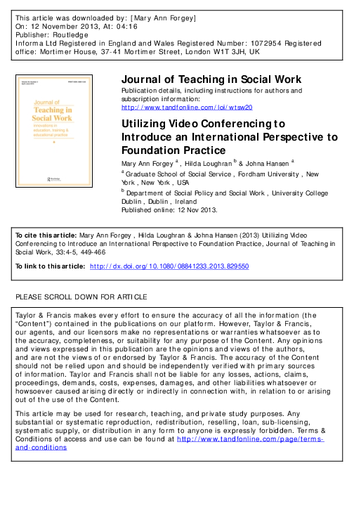 (PDF) Journal of Teaching in Social Work Utilizing Video Conferencing ...
