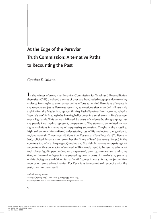 (PDF) At the Edge of the Peruvian Truth Commission: Alternative Paths ...