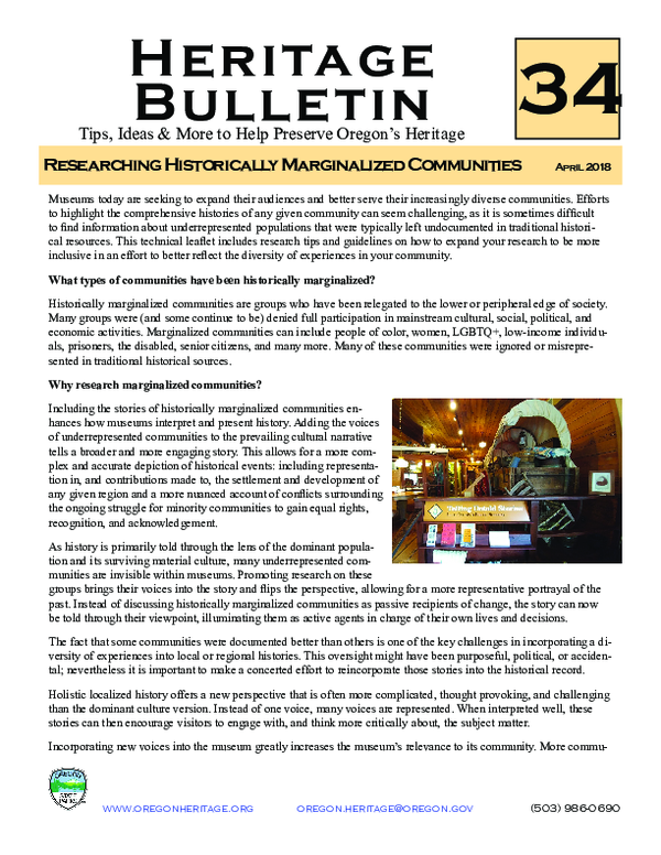 (PDF) Oregon Heritage Bulletin 34: Researching Historically ...