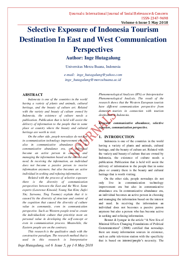 (PDF) Selective Exposure of Indonesia Tourism Destination In East and West Communication ...