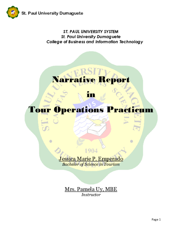 DOC Narrative Report In Tour Operations Practicum Bachelor Of Science In Tourism Kaizsah DOC Narrative Report In Tour Operations Practicum Bachelor Of Science In Tourism Kaizsah