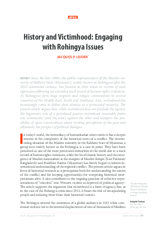 (PDF) History and Victimhood: Engaging with Rohingya Issues | Jacques P ...
