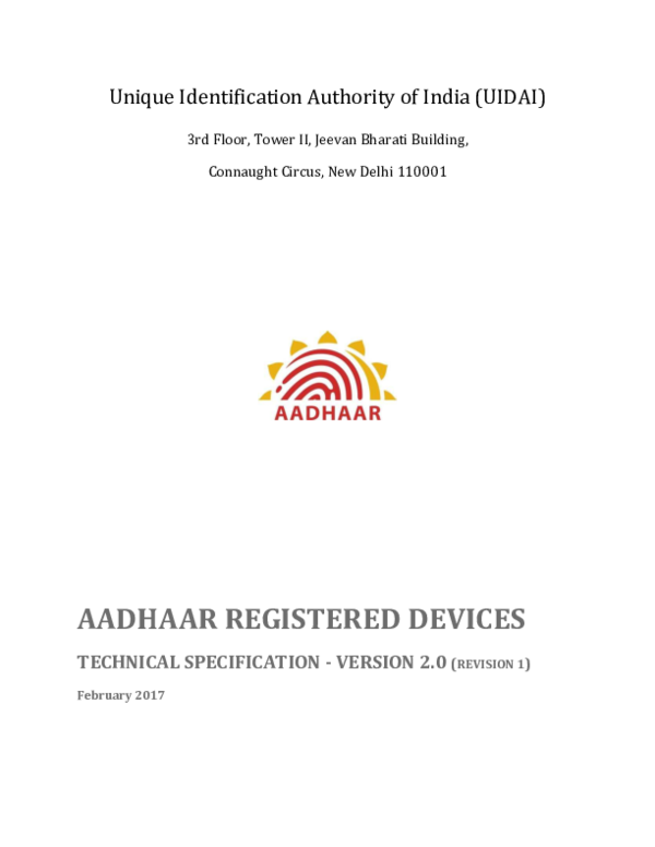 (PDF) Unique Identification Authority of India (UIDAI) AADHAAR ...