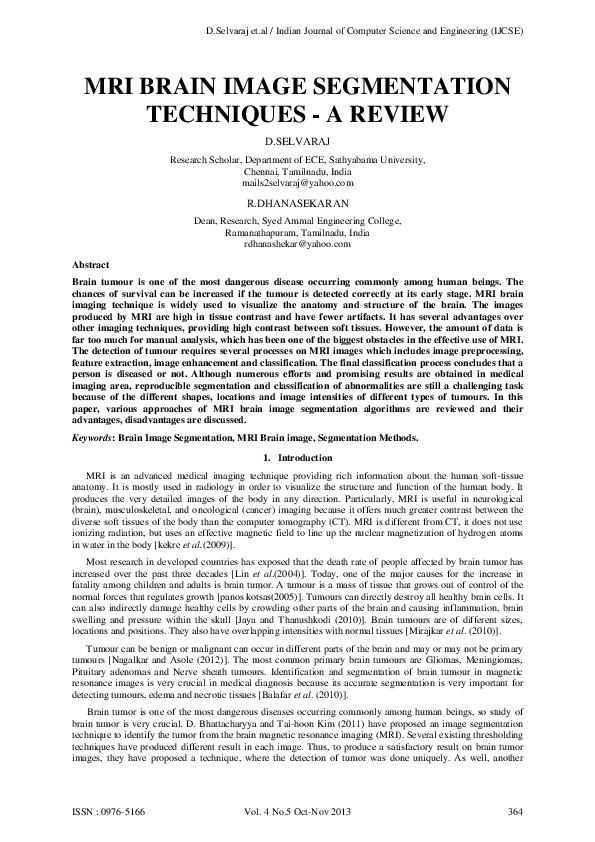 (PDF) MRI BRAIN IMAGE SEGMENTATION TECHNIQUES -A REVIEW