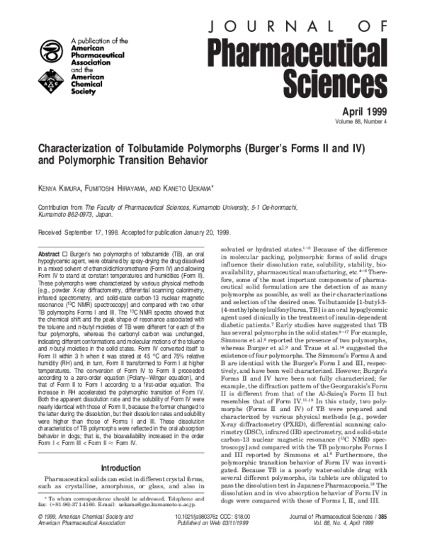 (PDF) Characterization of Tolbutamide Polymorphs (Burger's Forms II and ...