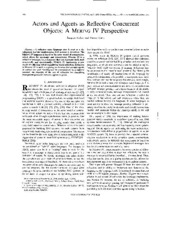 (PDF) Actors and agents as reflective concurrent objects: a Mering IV perspective