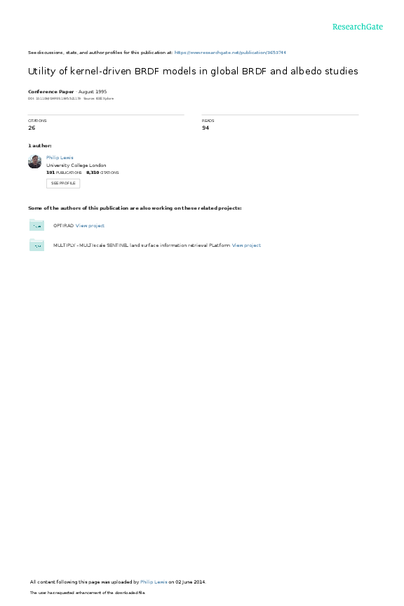 Pdf The Utility Of Kernel Driven Brdf Models In Global Brdf And