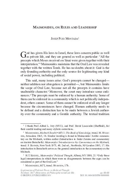 (PDF) Maimonides, on Rules and Leadership