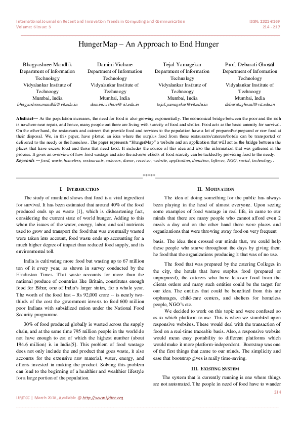 (PDF) HungerMap – An Approach to End Hunger