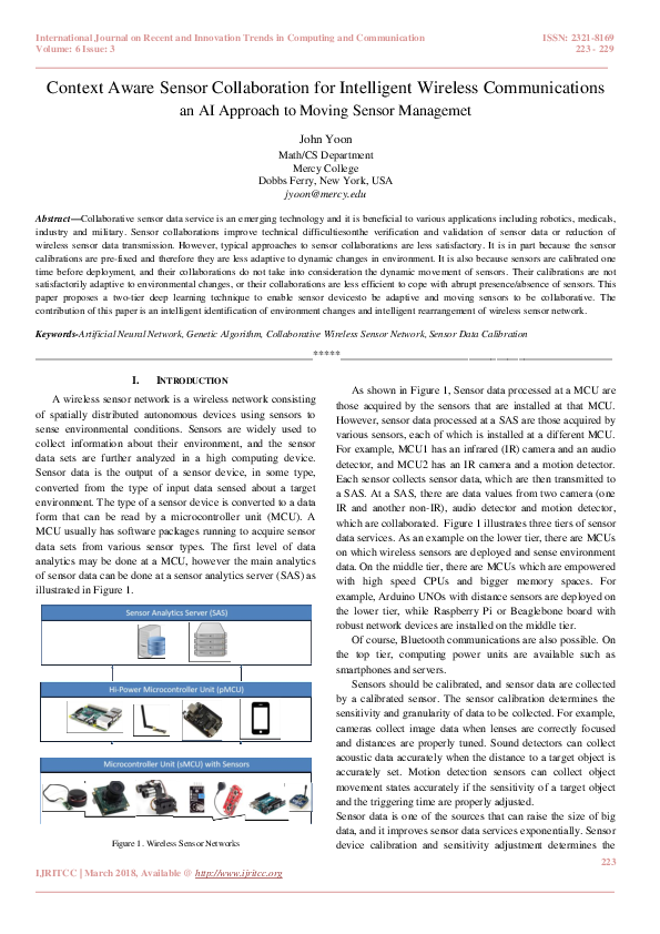 Pdf Context Aware Sensor Collaboration For Intelligent Wireless Communications An Ai Approach