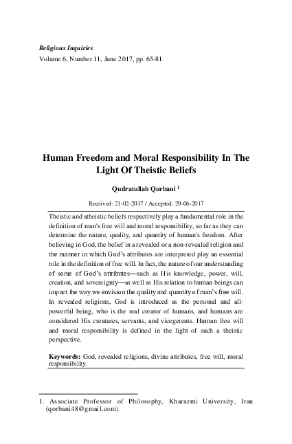 (PDF) Human Freedom and Moral Responsibility In The Light Of Theistic ...
