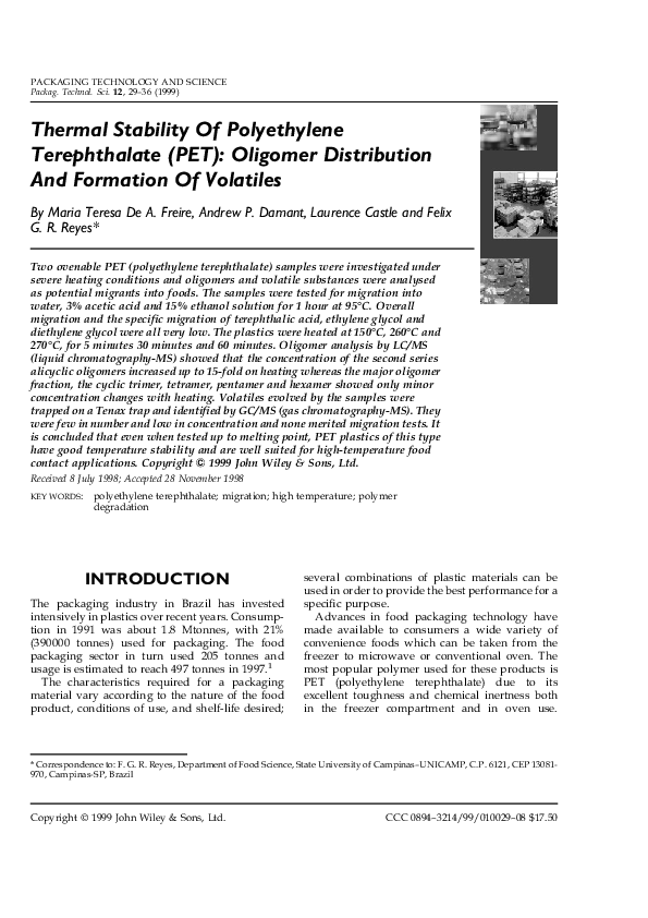 (PDF) Thermal Stability Of Polyethylene Terephthalate (PET): Oligomer ...