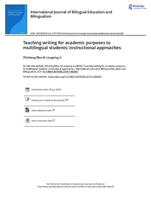 (PDF) Teaching writing for academic purposes to multilingual students ...