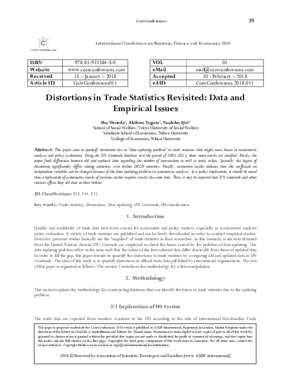 (PDF) Distortions in Trade Statistics Revisited: Data and Empirical Issues