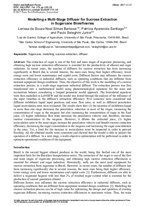 (PDF) Modelling a Multi-Stage Diffuser for Sucrose Extraction in ...
