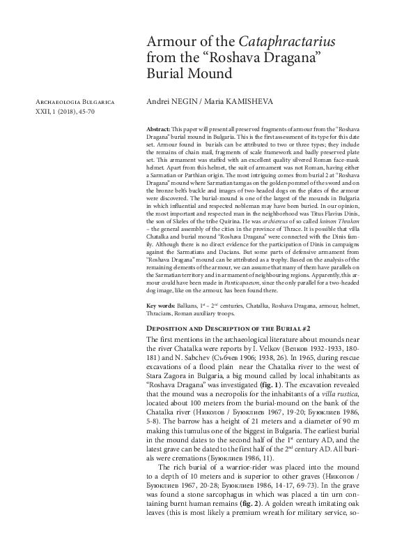 (PDF) Armour of the Cataphractarius from the " Roshava Dragana " Burial ...