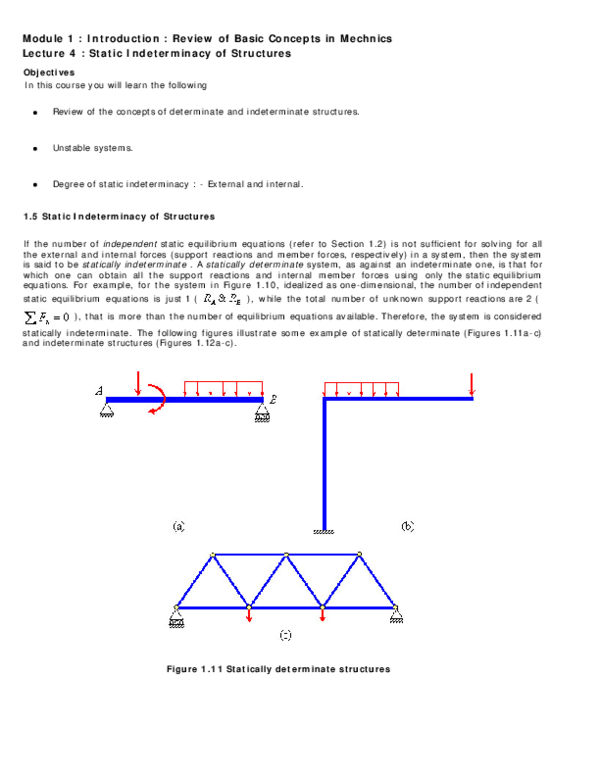 (PDF) Module 1 : Introduction : Review of Basic Concepts in Mechnics Lecture 4 : Static ...