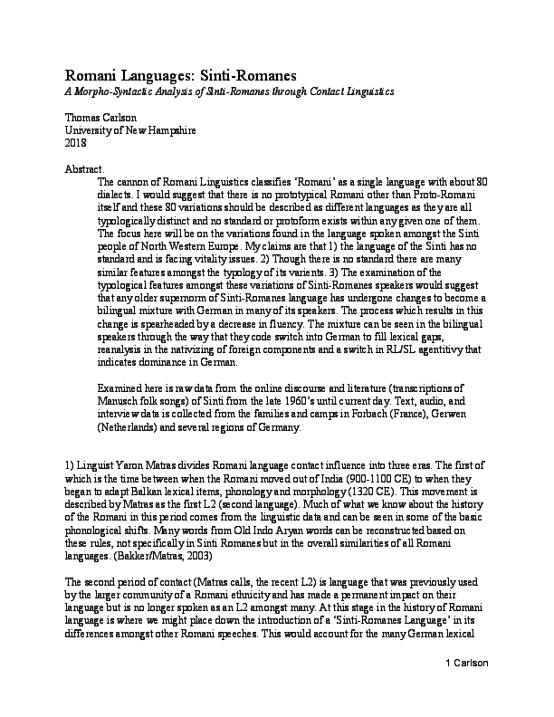 (PDF) Romani Languages: Sinti-Romanes