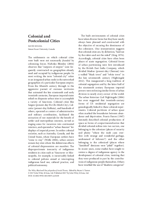 (PDF) Colonial and Postcolonial Cities (Wiley-Blackwell Encyclopedia of ...