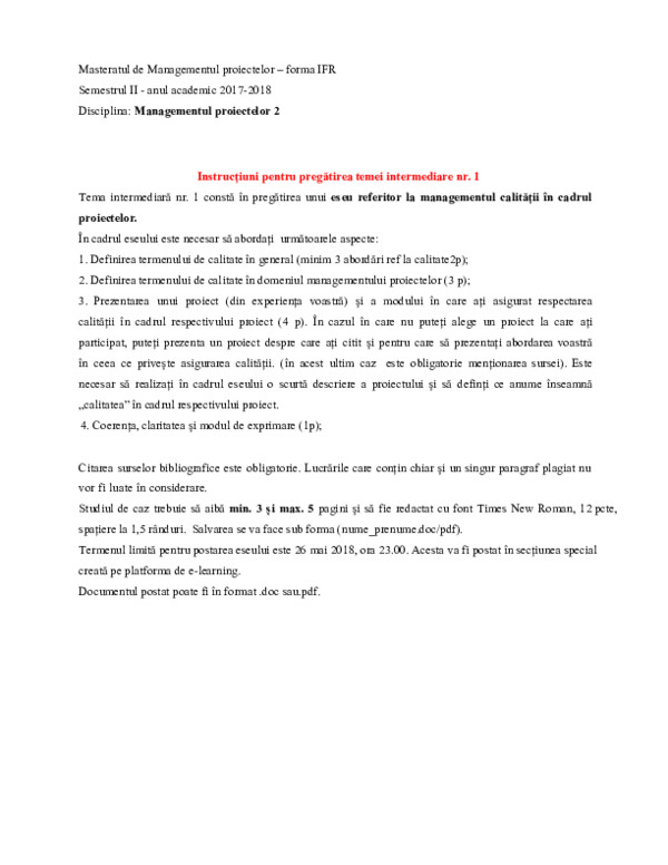 (PDF) Masteratul de Managementul proiectelor – forma IFR | Saskia Luca - Academia.edu