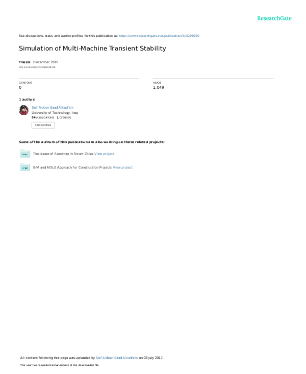 (PDF) Simulation of Multi-Machine Transient Stability The issues of ...