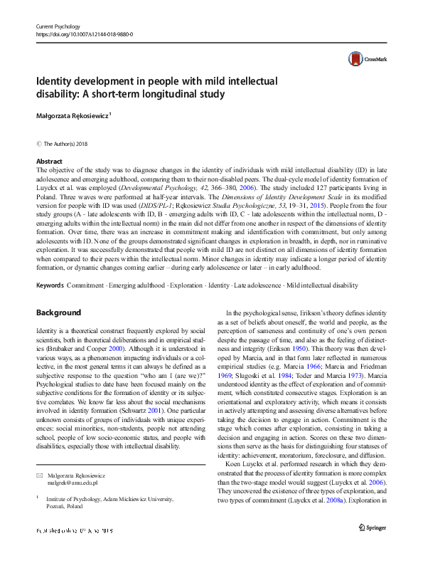 (PDF) Identity development in people with mild intellectual disability ...