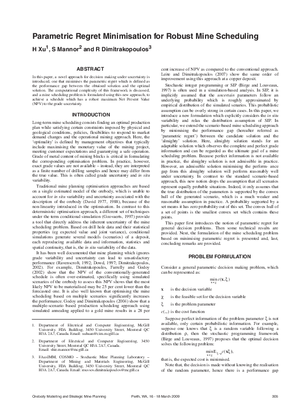 Pdf Parametric Regret Minimization For Robust Mine Scheduling