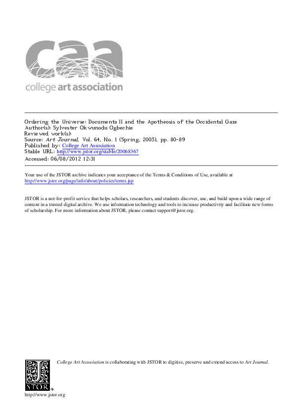 (PDF) Ordering the Universe: DOcumenta 11 and the Apotheosis of the ...
