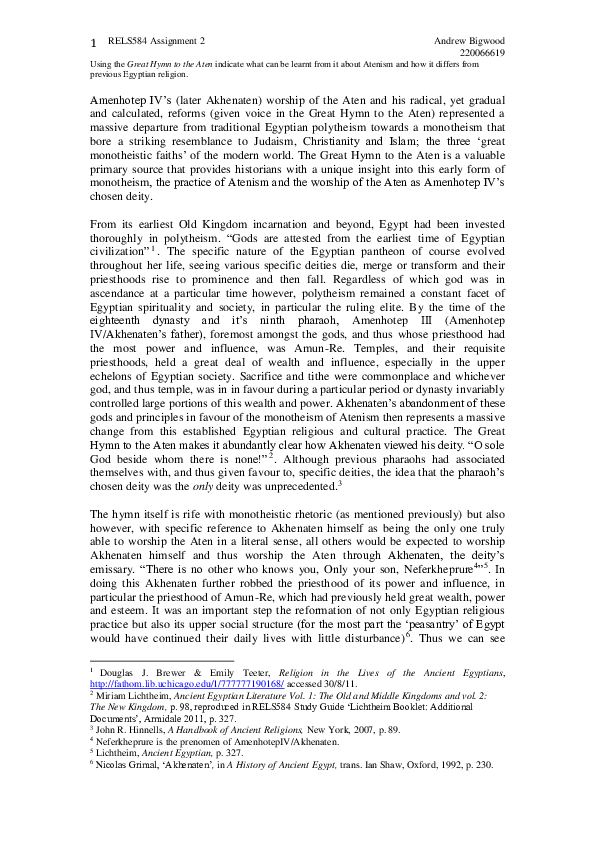 (DOC) Using the Great Hymn to the Aten indicate what can be learnt from ...