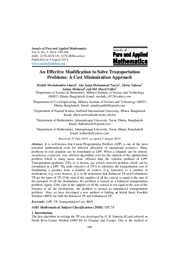 Pdf An Effective Modification To Solve Transportation Problems A Cost Minimization Approach